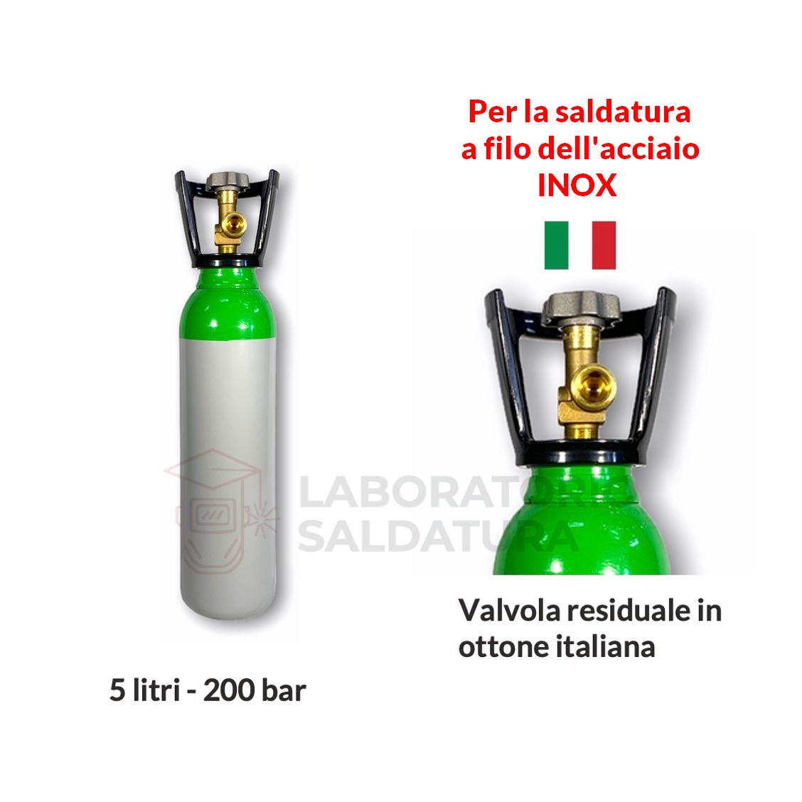 BOMBOLA GAS RICARICABILE NUOVA 5L MISCELA 98% Ar - 2% CO2 (UN 1956) PER ...